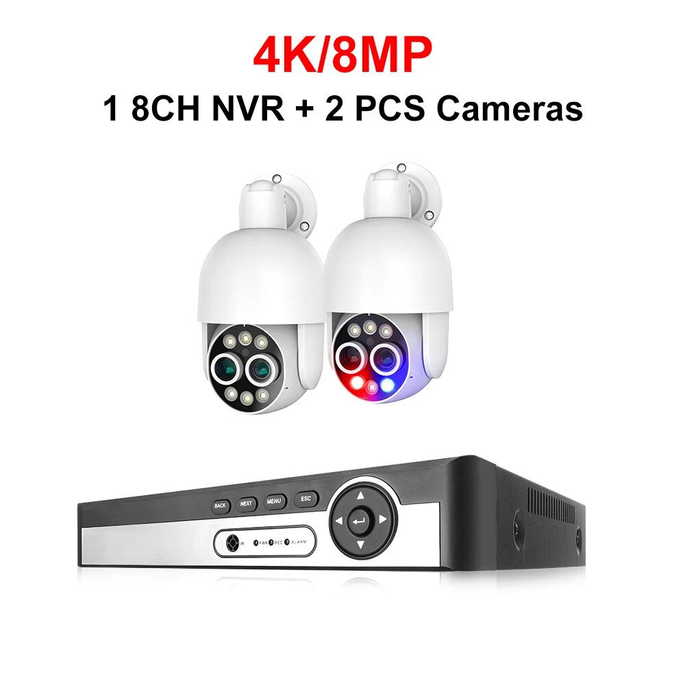 8CH 4K PTZ 8X гибридный зум POE система безопасности двухъядерная камера 8MP наружная запись кцтв набір для спостережень ONVIF