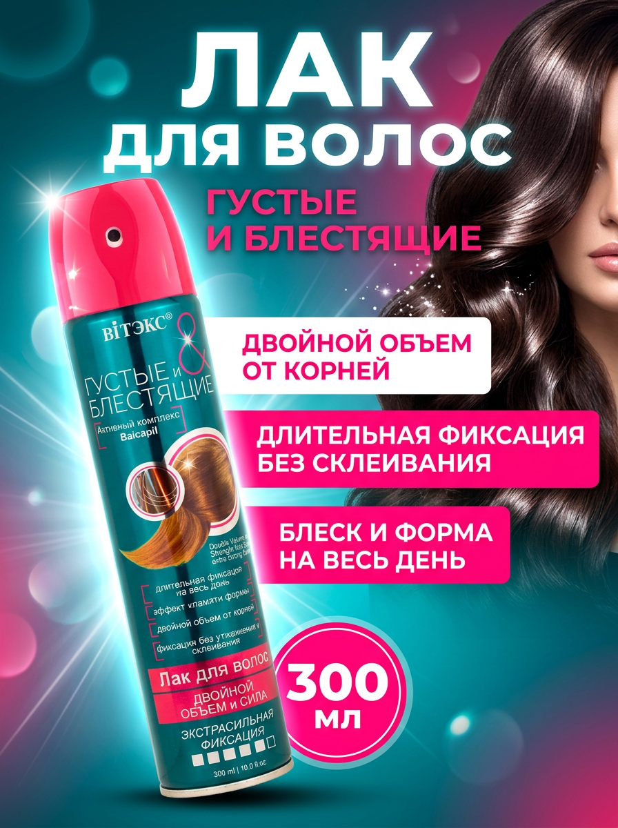 Лак для волос Витэкс "Густые и блестящие", экстрасильная фиксация, 300мл