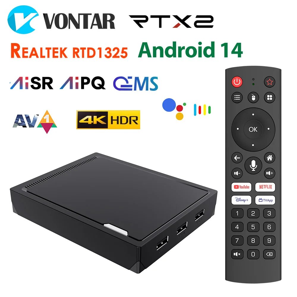 VONTAR RT-X2 ТВ-бокс Android 14, 4ГБ/32ГБ, UK Plug