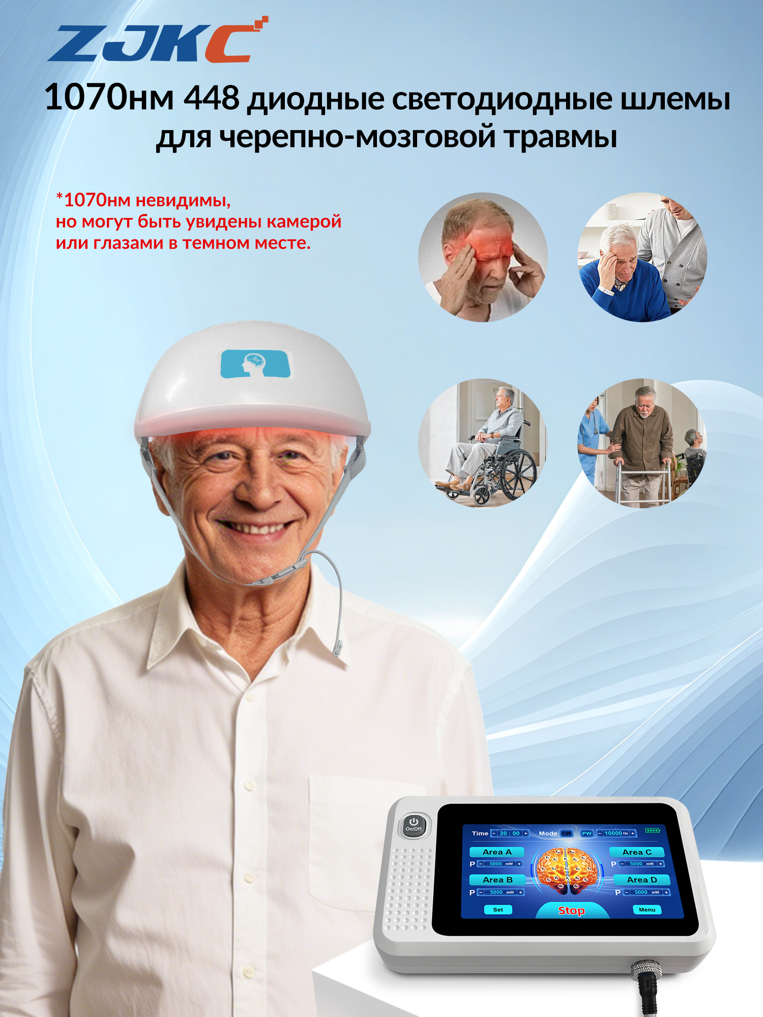 Ближнеинфракрасный шлем 1070 нм, смягчение проявлений старческой деменции