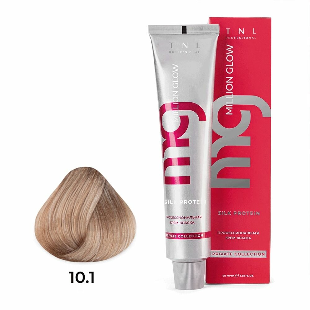 Крем-краска для волос Million glow Private collection Silk protein оттенок 10.1 Платиновый блонд пепельный, TNL Professional, 60 мл
