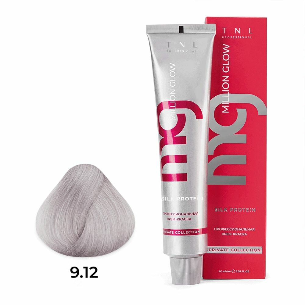 Крем-краска для волос Million glow Private collection Silk protein оттенок 9.12 Очень светлый блонд пепельный перламутровый, TNL Professional, 60 мл