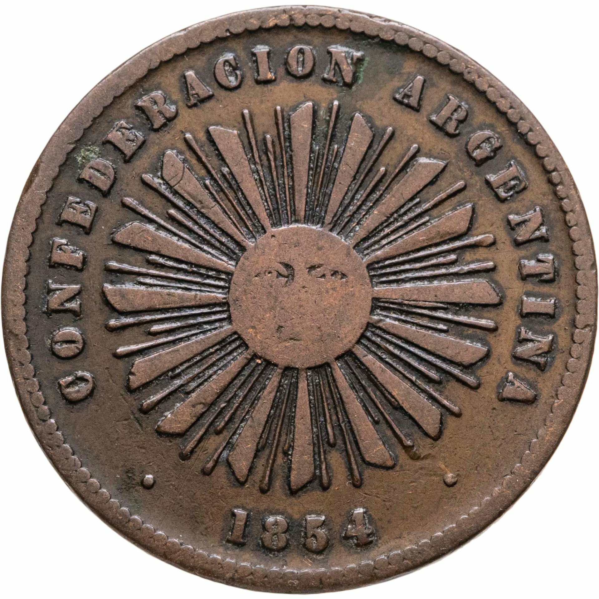 Аргентина 2 сентаво centavo 1854, Медь, в сохранности F-VF