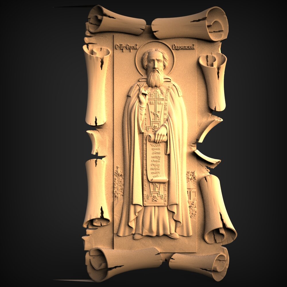 STL модель 3D для ЧПУ оборудования – икона резная сергий радонежский R-080