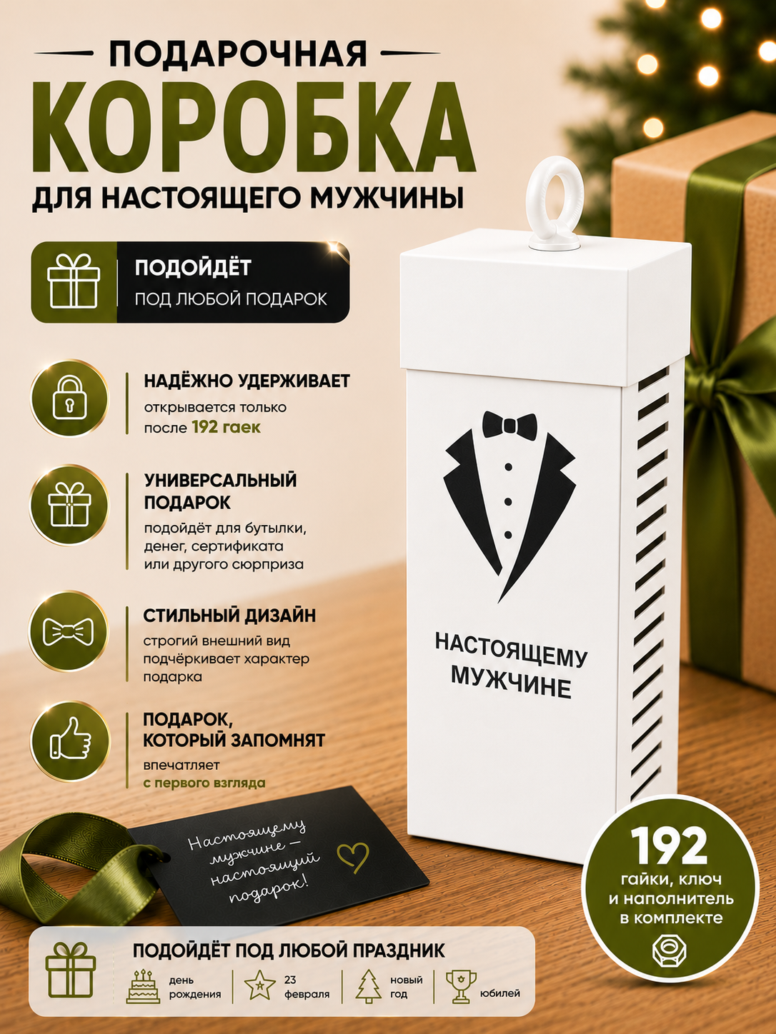 Подарочная коробка-клетка для бутылки «Джентльмен», металлическая, белая