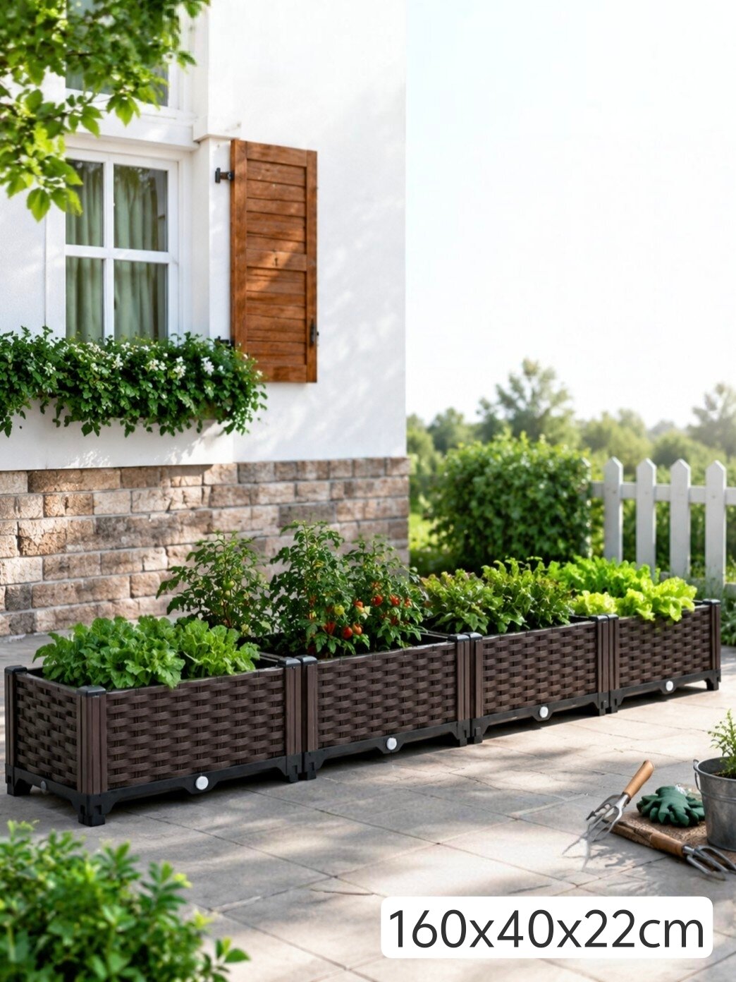 Длинный садовый контейнер 160×40×22 см, коричневый, для зелени и цветов