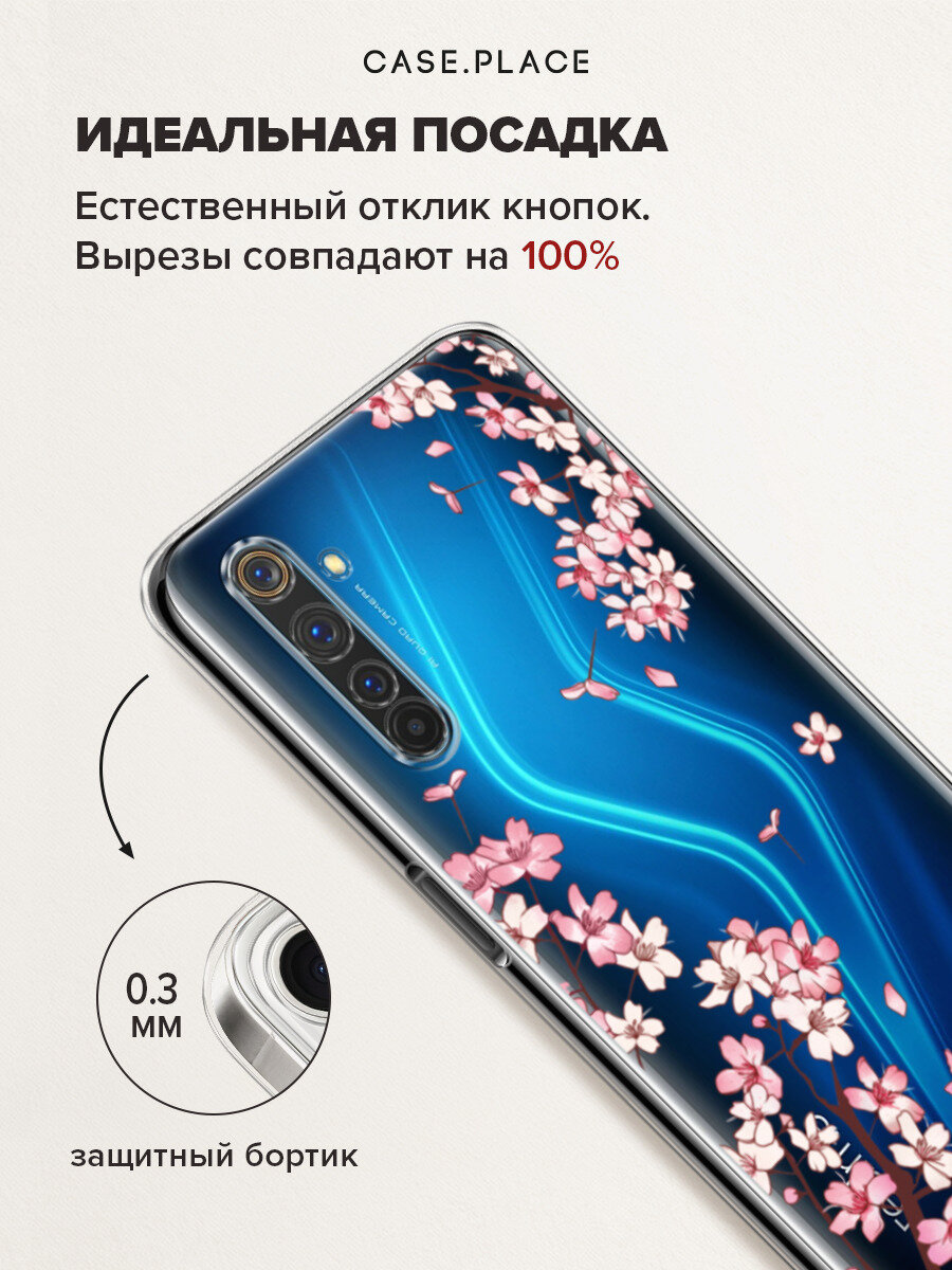 Чехол на Realme 6 Pro / Реалми 6 Про с принтом "Ветви сакуры 1", прозрачный — фото 1