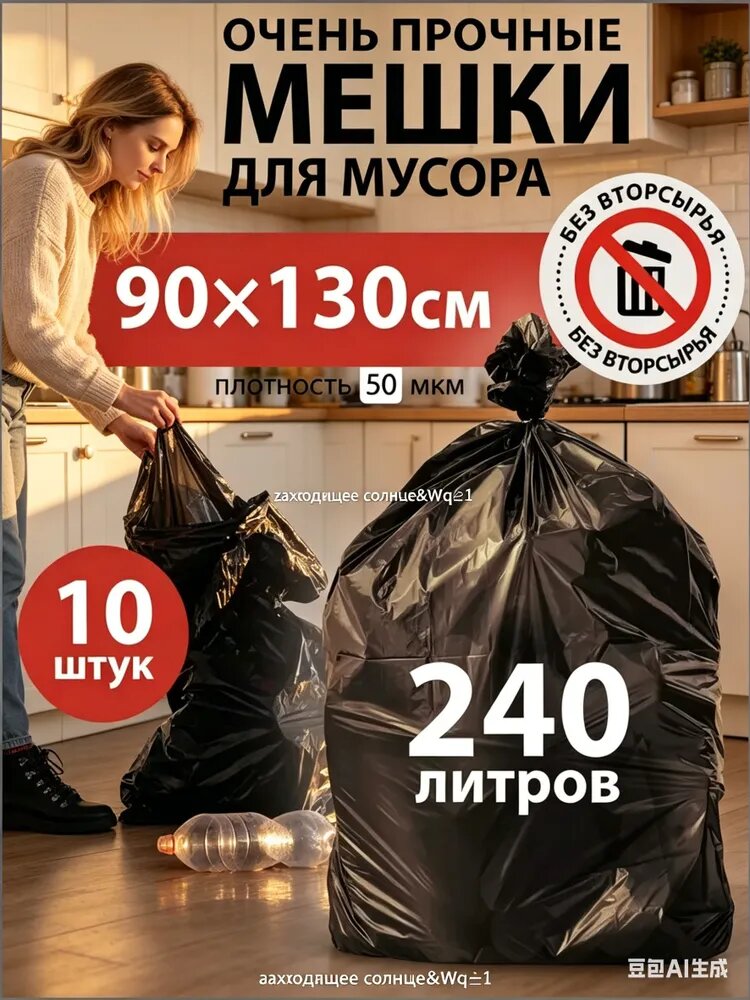 Мешки для мусора 240 л, 60мкм, 10 шт