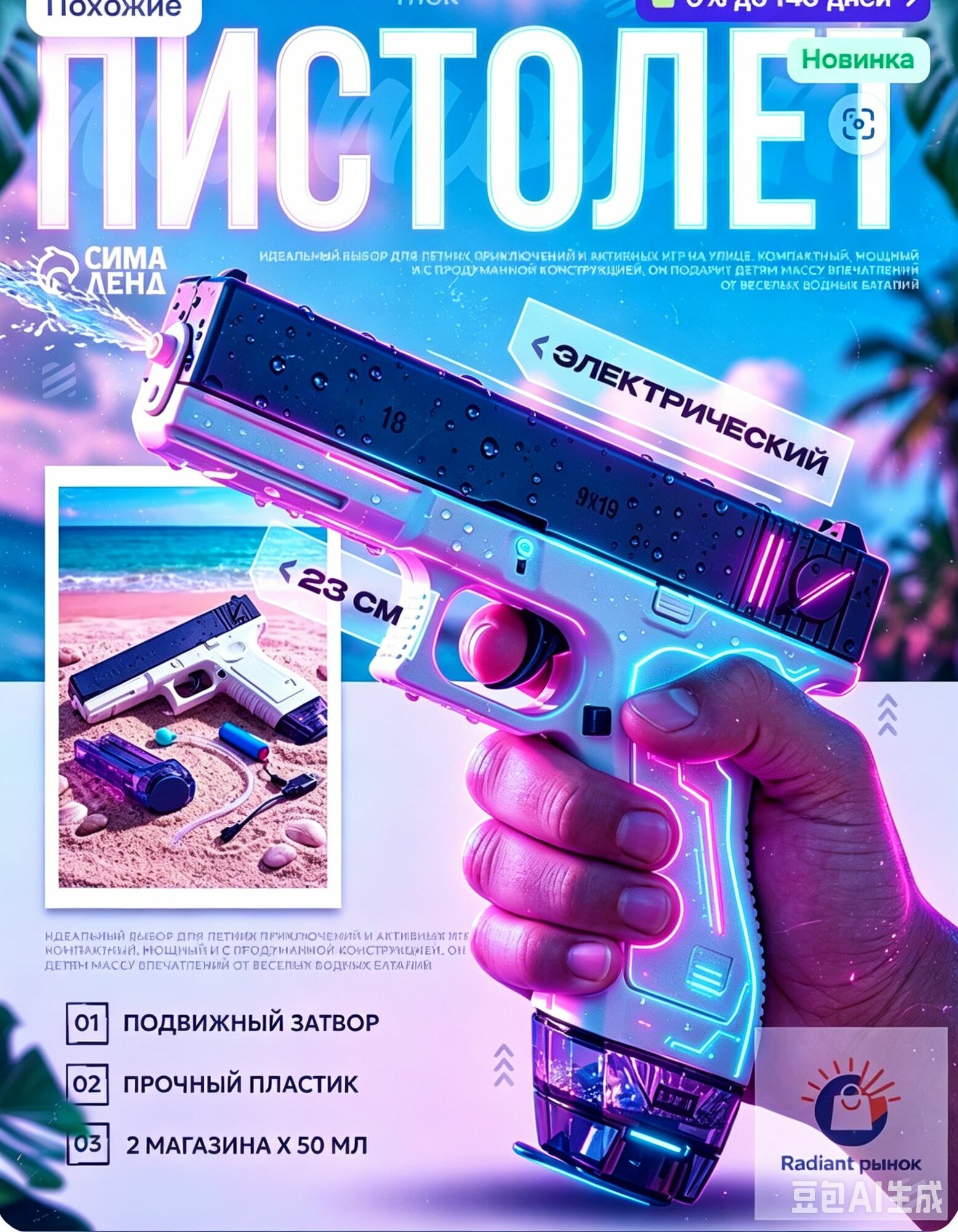 Водный пистолет электрический / Водяной пистолет / Глок