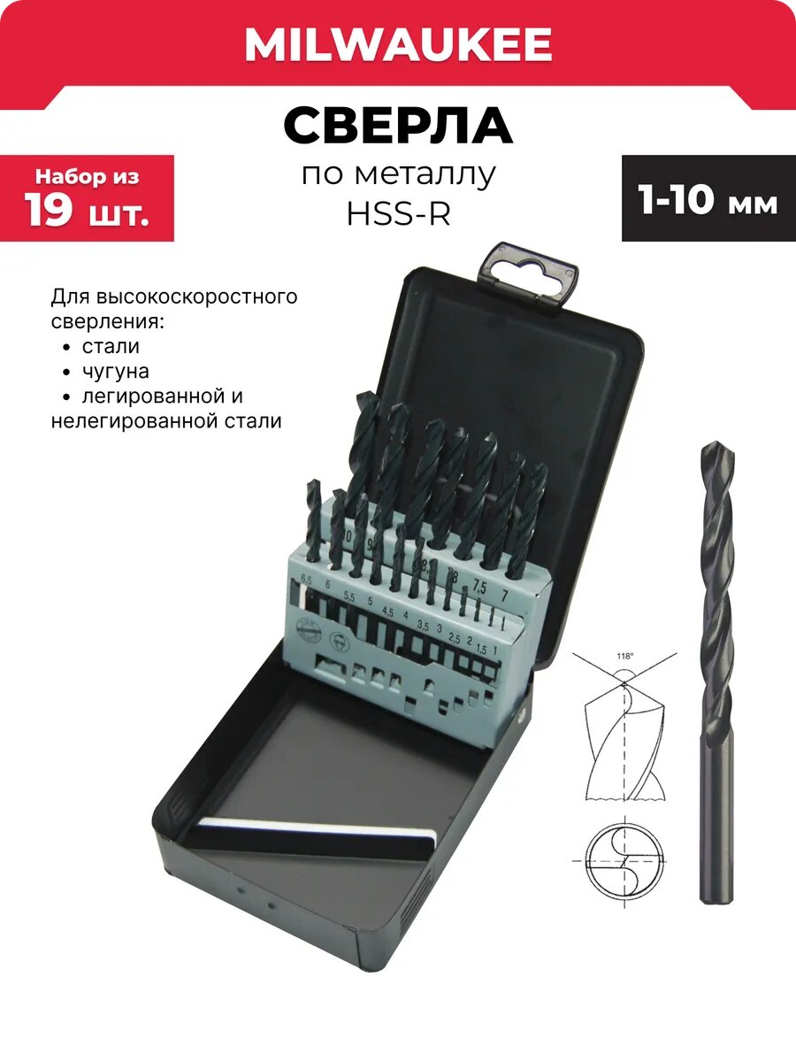 Сверла по металлу HSS-R (19шт), 4932352468