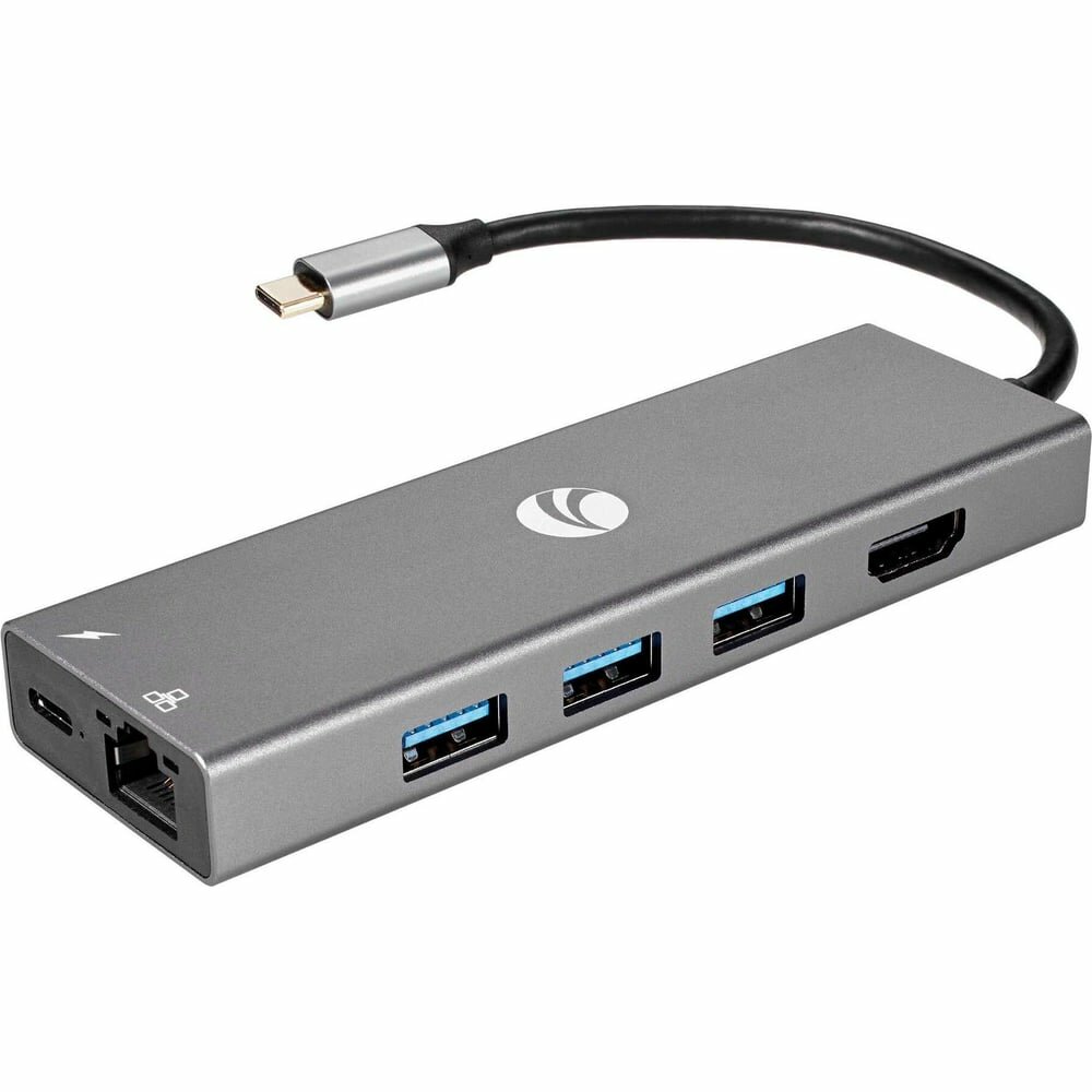 Адаптер VCOM TypeC - 6в1 RJ-45+3USB3.0f +PD+HDMI 1.4 Alum Shell CU459
