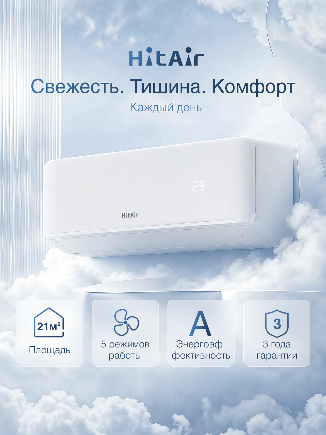 Сплит-система HITAIR HAM-07H/N1, комплект, 5 скоростей, цвет белый