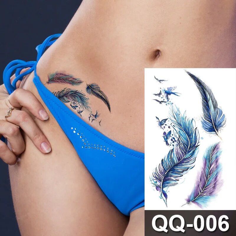 Временная татуировка Colorful Feather Flower Leaves Planet Moon QQ-006