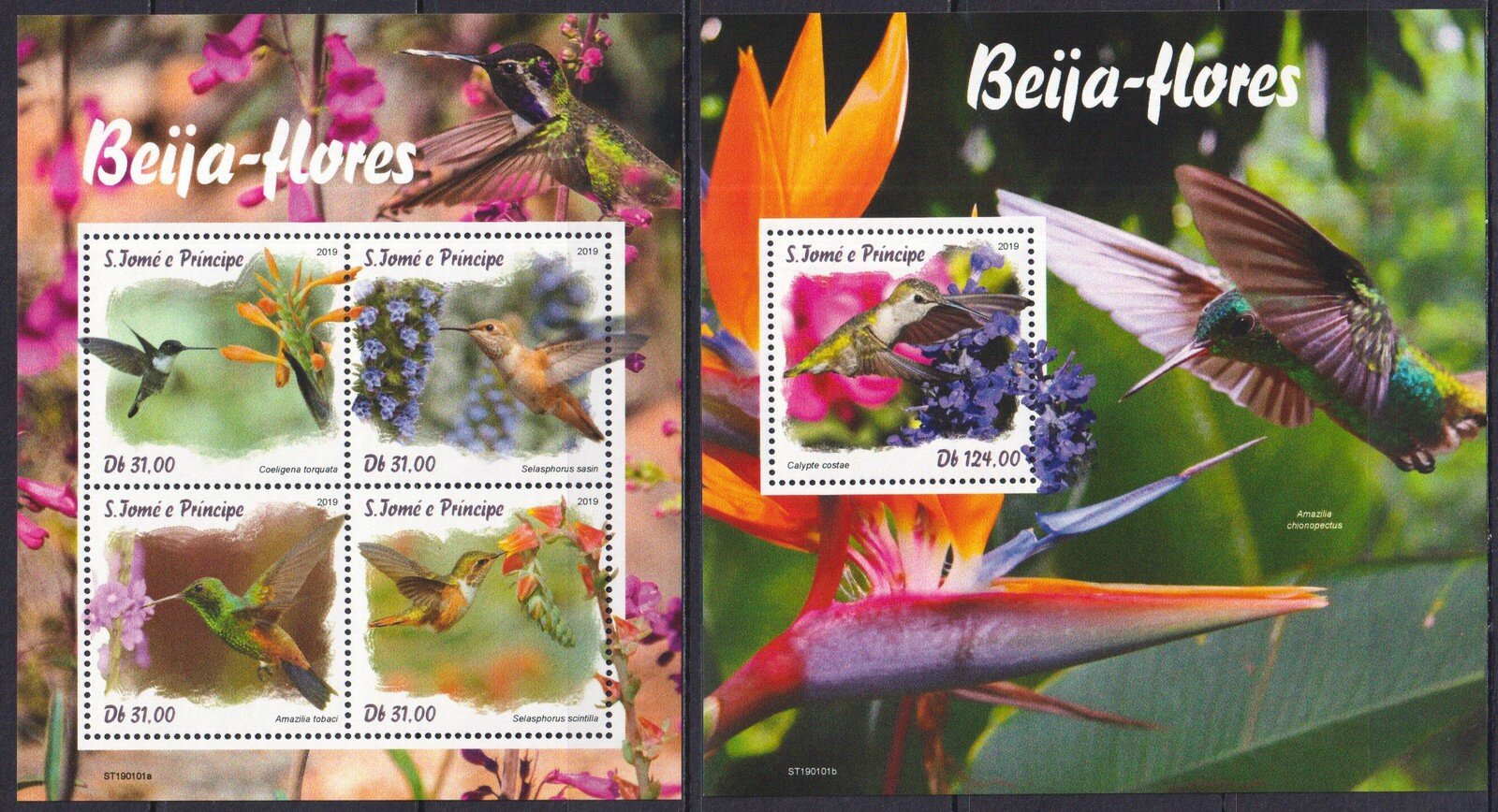 Марки 2019 год Сан-Томе и Принсипи Колибри Птицы Фауна #8130-33+Bl1475 Mnh