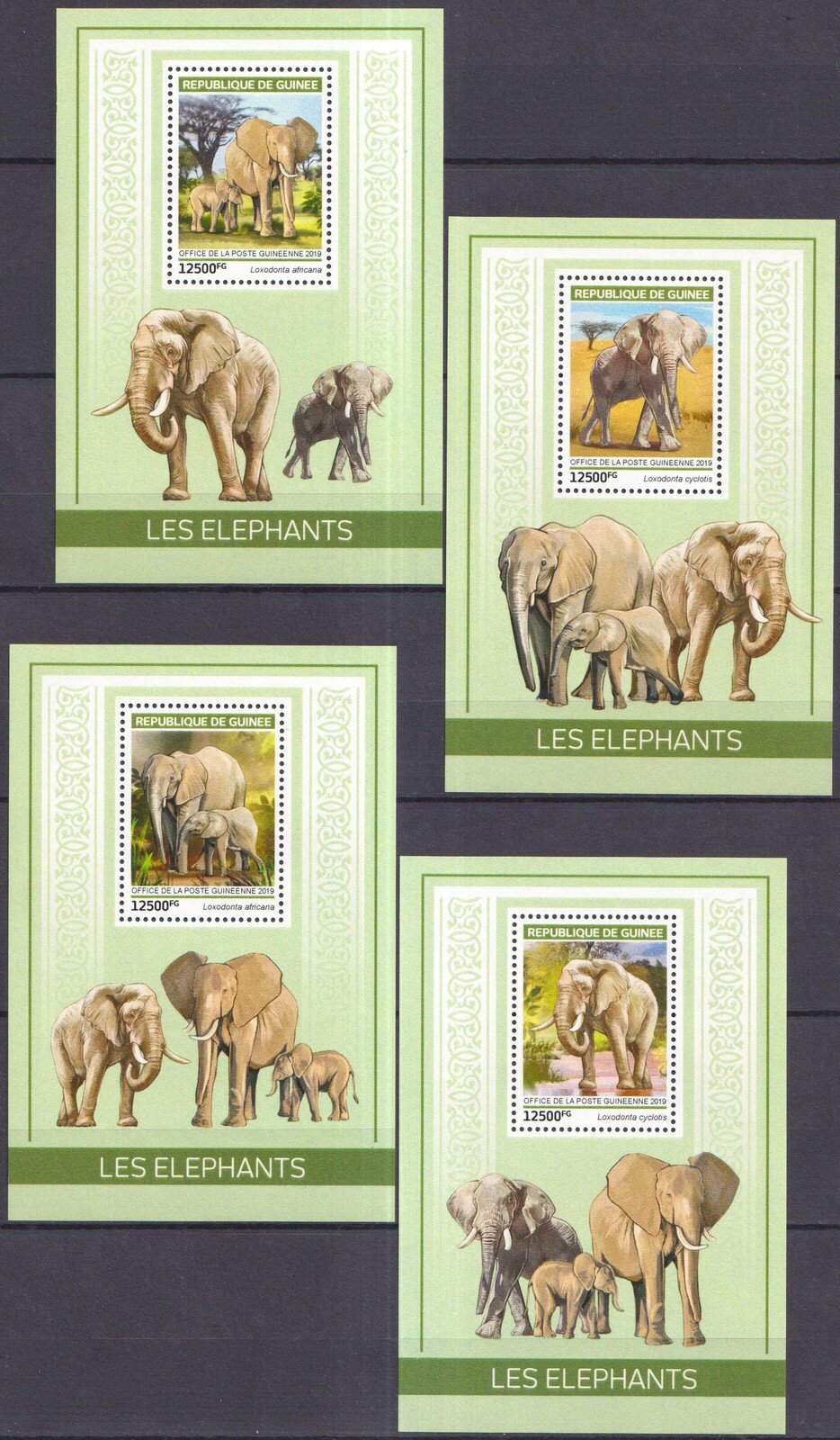 Марки 2019 год Гвинея Слоны Дикие животные Фауна #13592-13595 ! 4 Блока Mnh