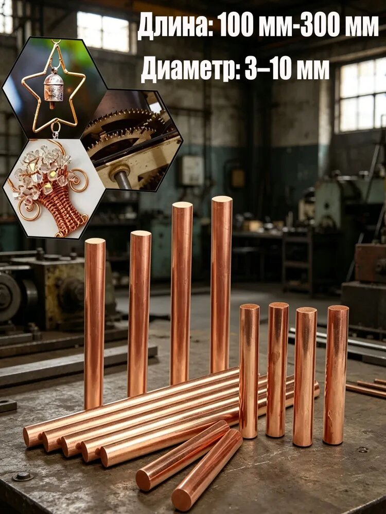 Медный пруток круглый 4 мм, длина 100 мм, марка М1, 5 шт