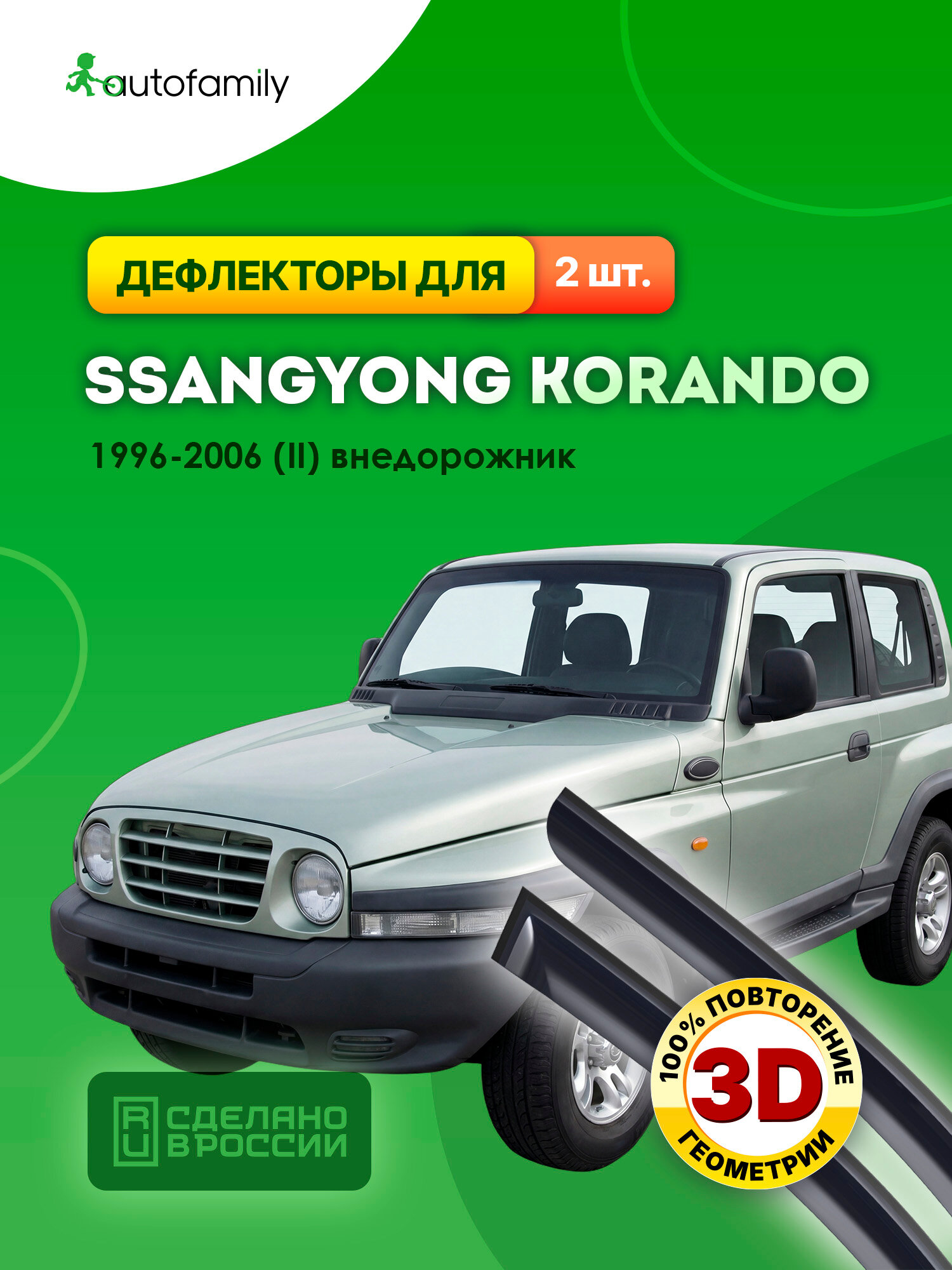 Дефлекторы окон для SSANGYONG KORANDO 1996-2006 (II) внедорожник 5 дв. REIN 2 шт. / Саньенг Корандо