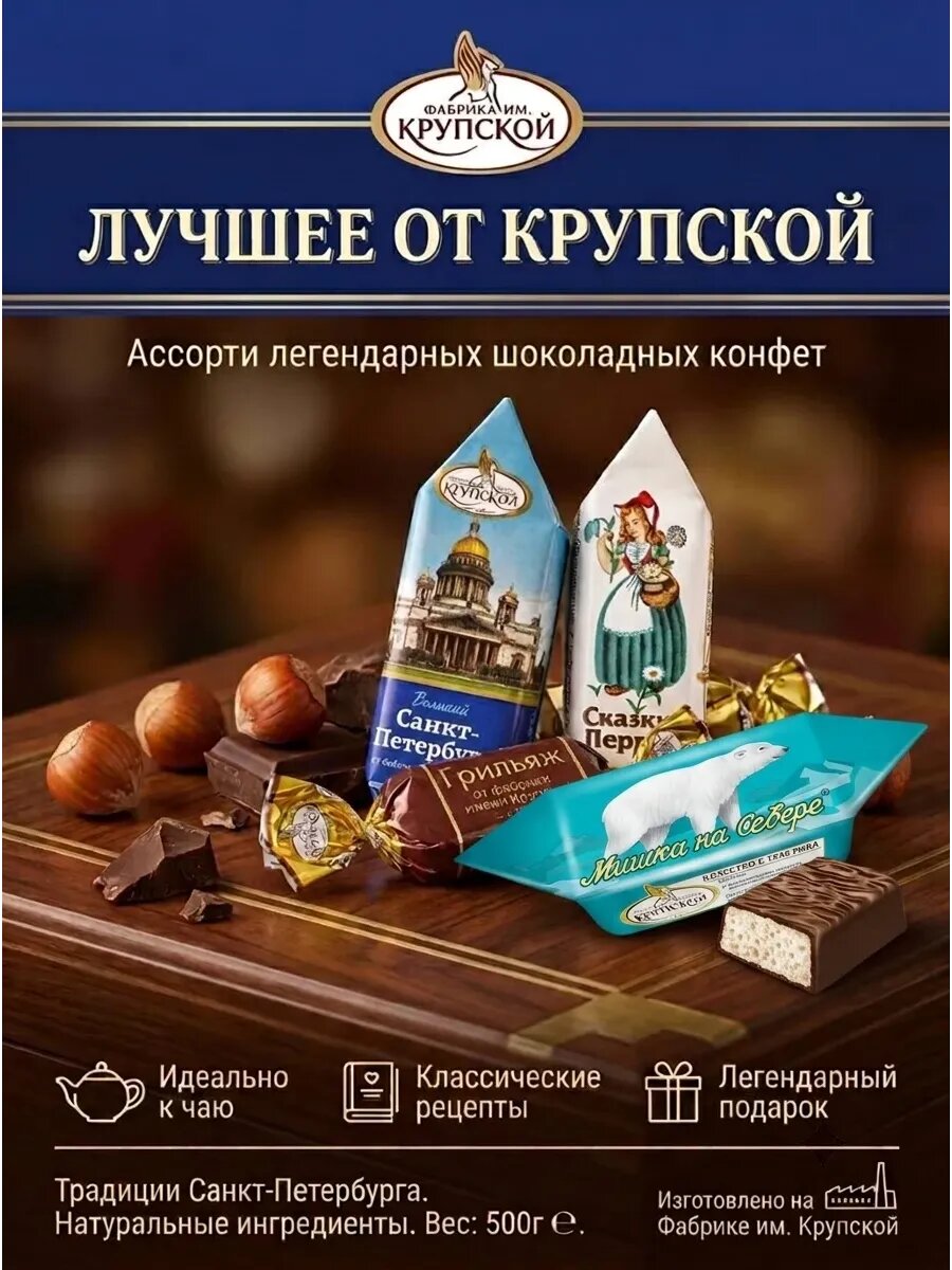 Конфеты шоколадные Фабрика им. Крупской "Лучшее", ассорти, 500г