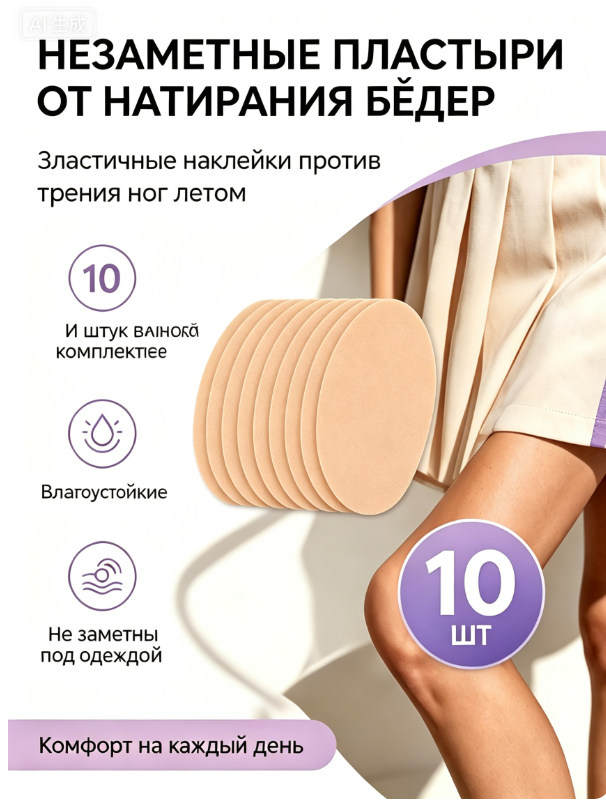 Незаметные пластыри от натирания бёдер, эластичные наклейки против трения ног летом, комплект 10 штук, влагостойкие