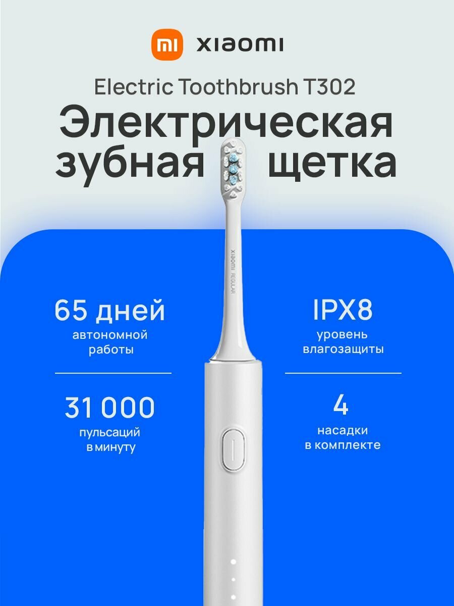 Электрическая зубная щетка Xiaomi Electric Toothbrush T302 серебристый BHR7595GL