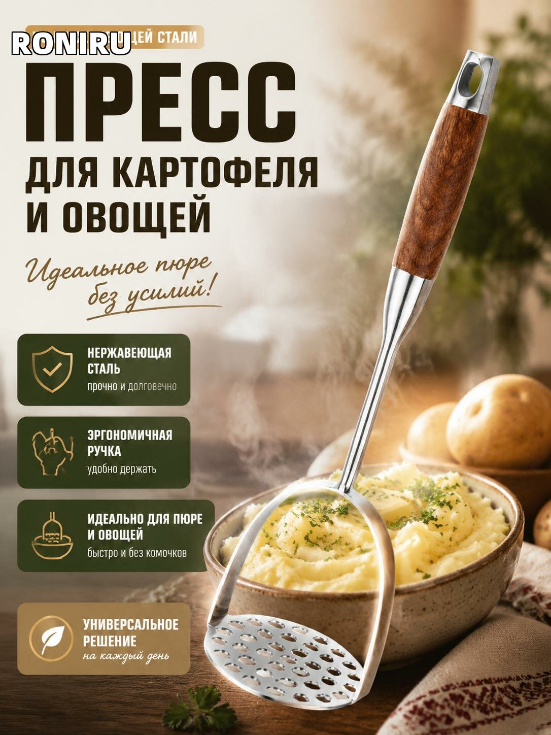 Пресс для картофеля и овощей из нержавеющей стали — универсальная толкушка для пюре с эргономичной ручкой в доме