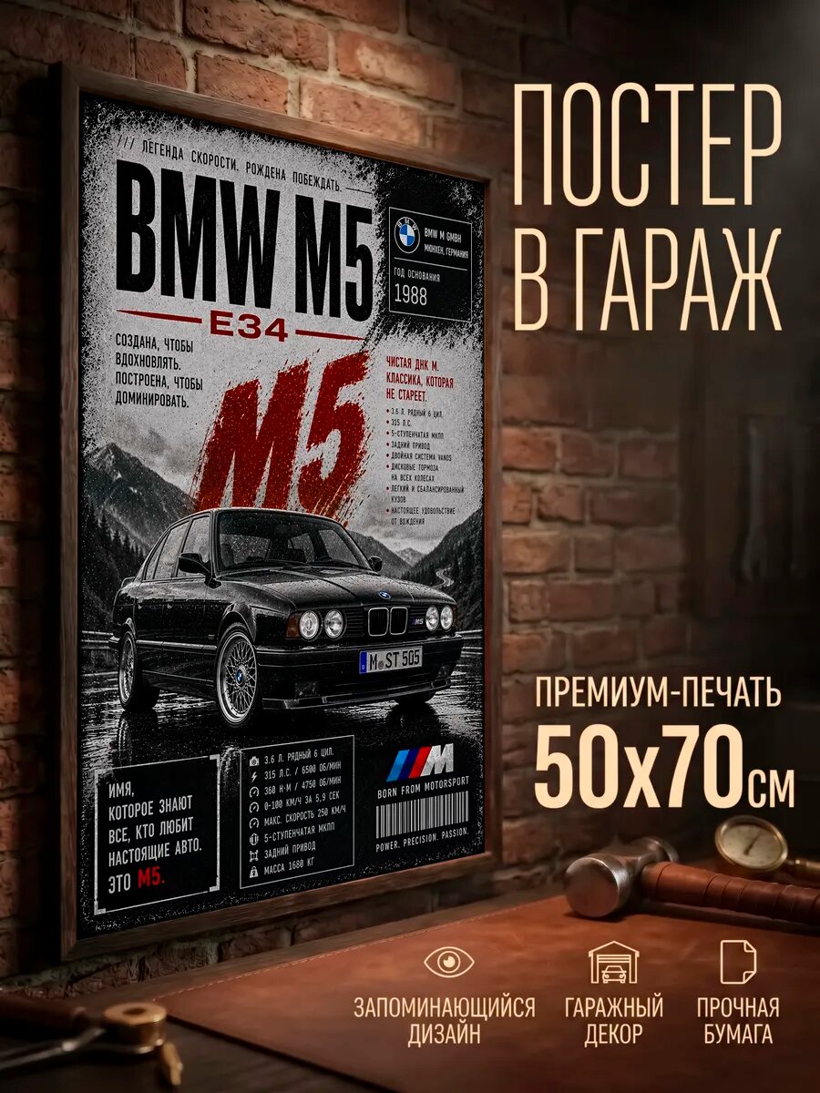 Постер на стену большой 50*70 без рамки авто БМВ M5