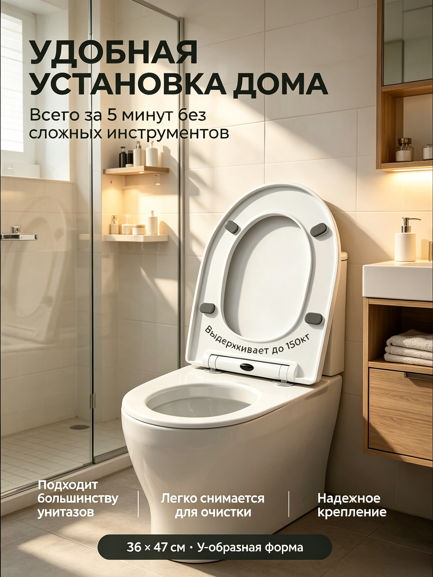 Сиденье для унитаза с микролифтом быстросъемное, крышка для унитаза,47*36CM