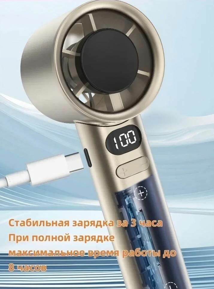 Портативный турбовентилятор с LED-дисплеем, 199 уровней регулировки скорости, бесшумный ручной вентилятор с аккумулятором для лета для жаркой погоды для поездок