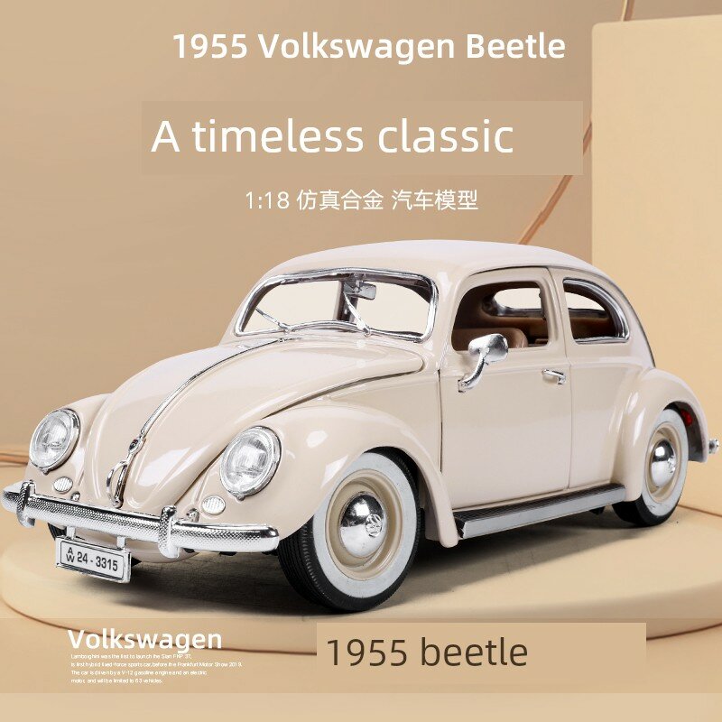 Модель автомобиля 1:18 масштаба 1955 Volkswagen Beetle в стиле ретро, позолоченный желтый цвет