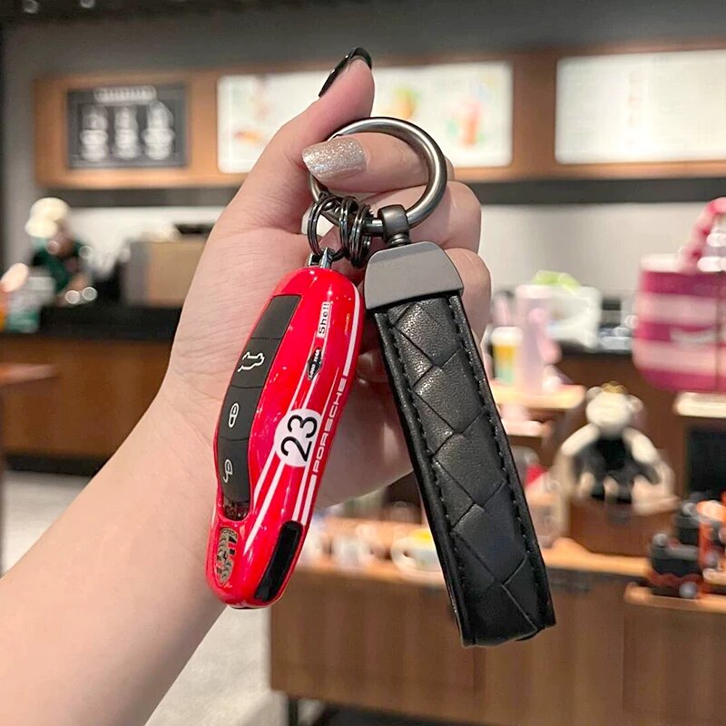 Чехол для ключа Porsche для Cayenne Macan 718 Panamera 911 Taycan — стиль А, одиночный чехол с черным брелоком