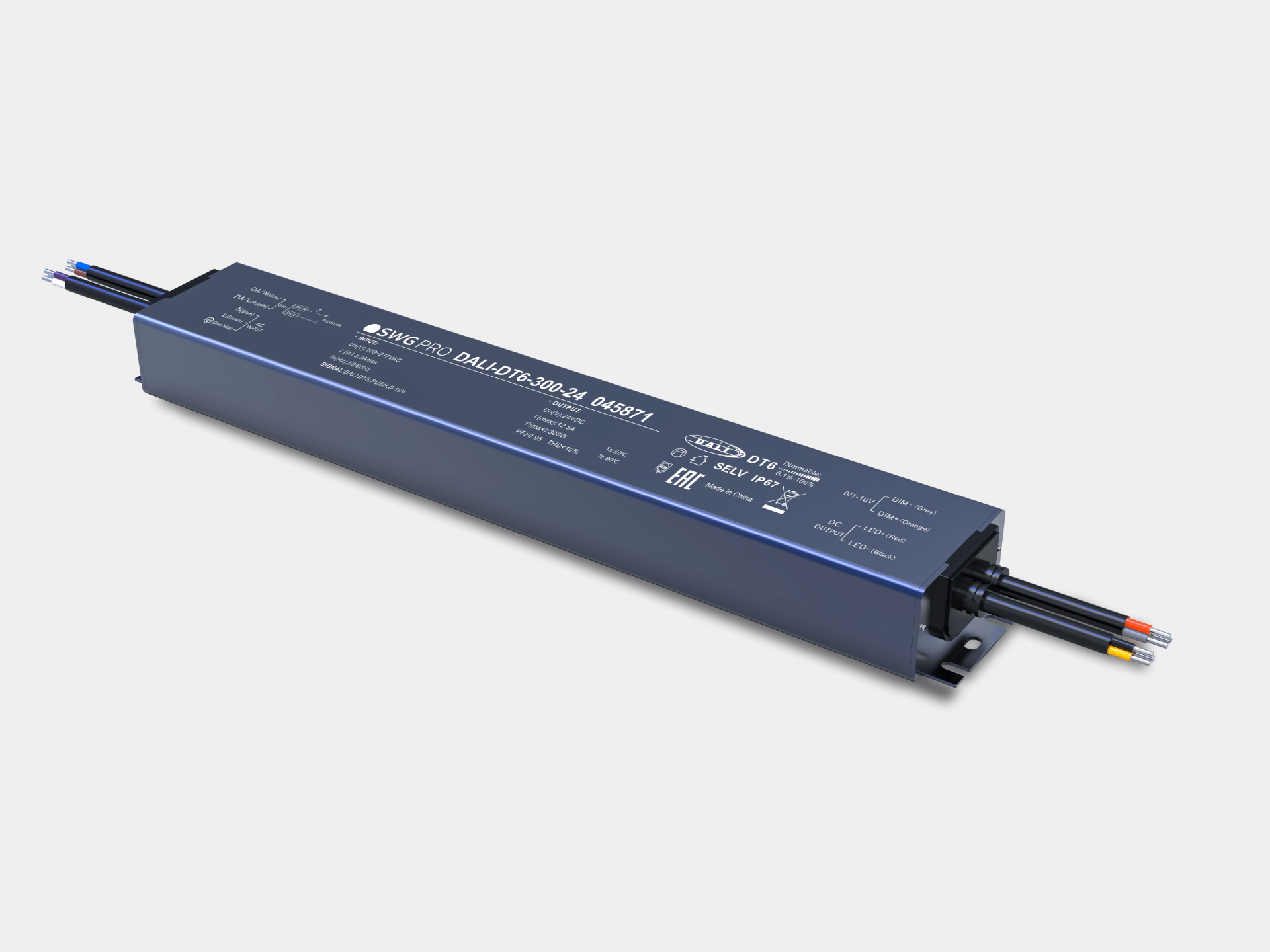 Блок питания в метал. корпусе IP67, DT6 DALI, PUSH, 0-10V, 300Вт, 24В, DALI-DT6-300-24