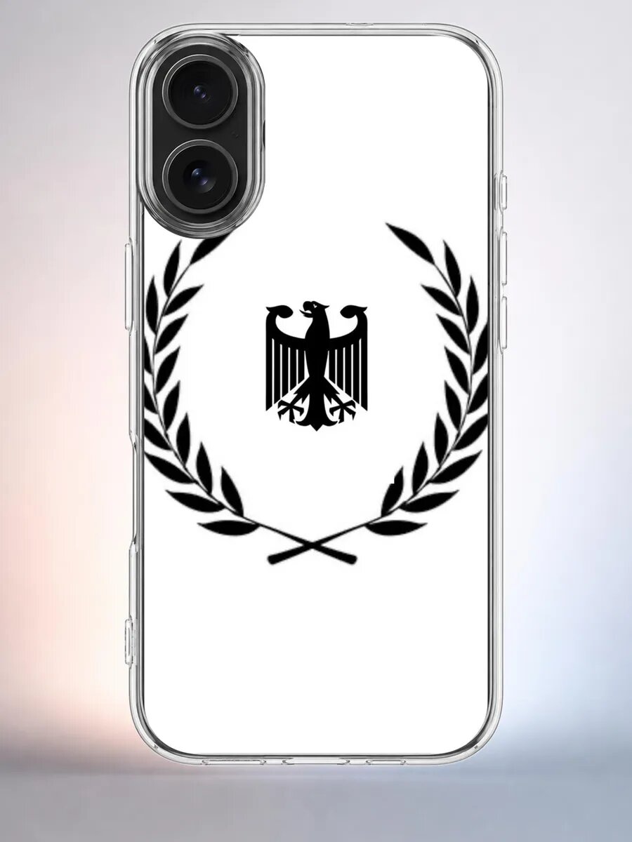 Чехол iPhone 16 герб орёл венок силиконовый прозрачный