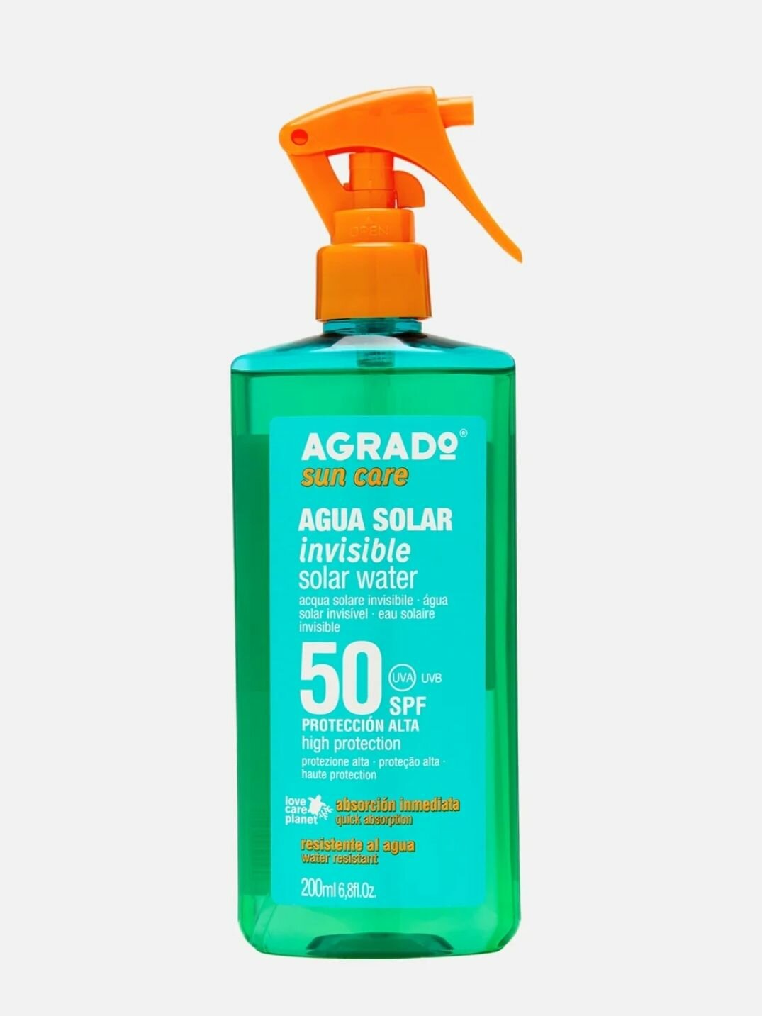 Солнцезащитный водный спрей spf 50 AGRADO invisible solar water
