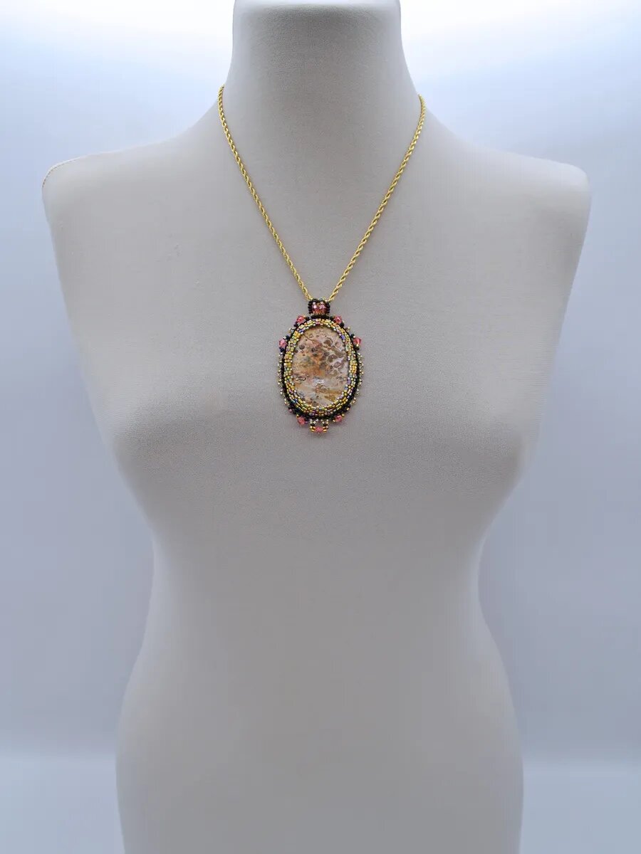 Колье, яшма, кристаллы Swarovski