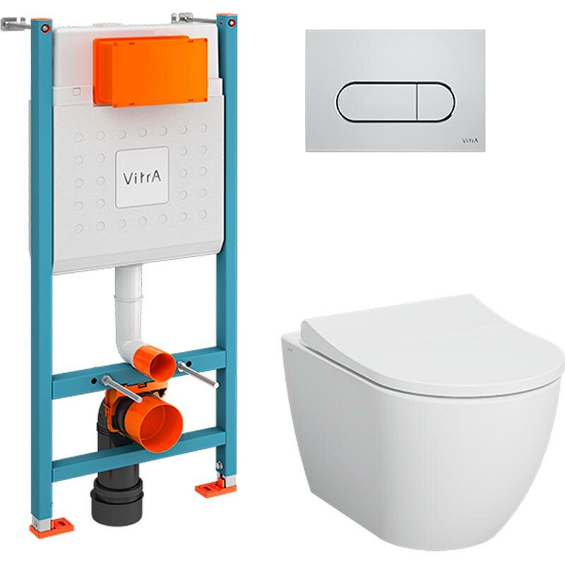 Инсталляция с унитазом комплект Vitra Mia Round 9873B003-7201 белый, с сиденьем микролифт и кнопкой смыва хром
