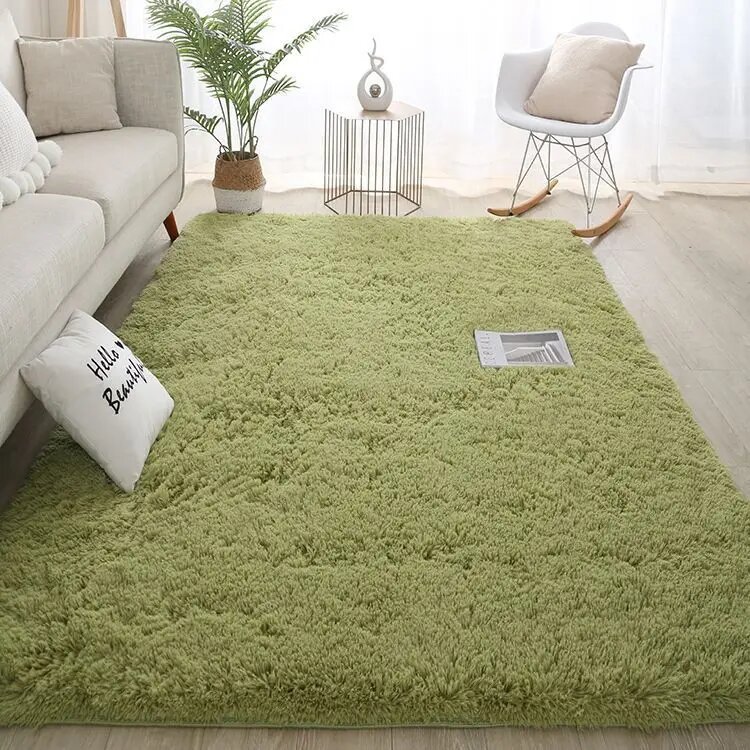 Пушистый серый ковёр для гостиной 80x160cm 31x63inch, Зеленый, Grass Green