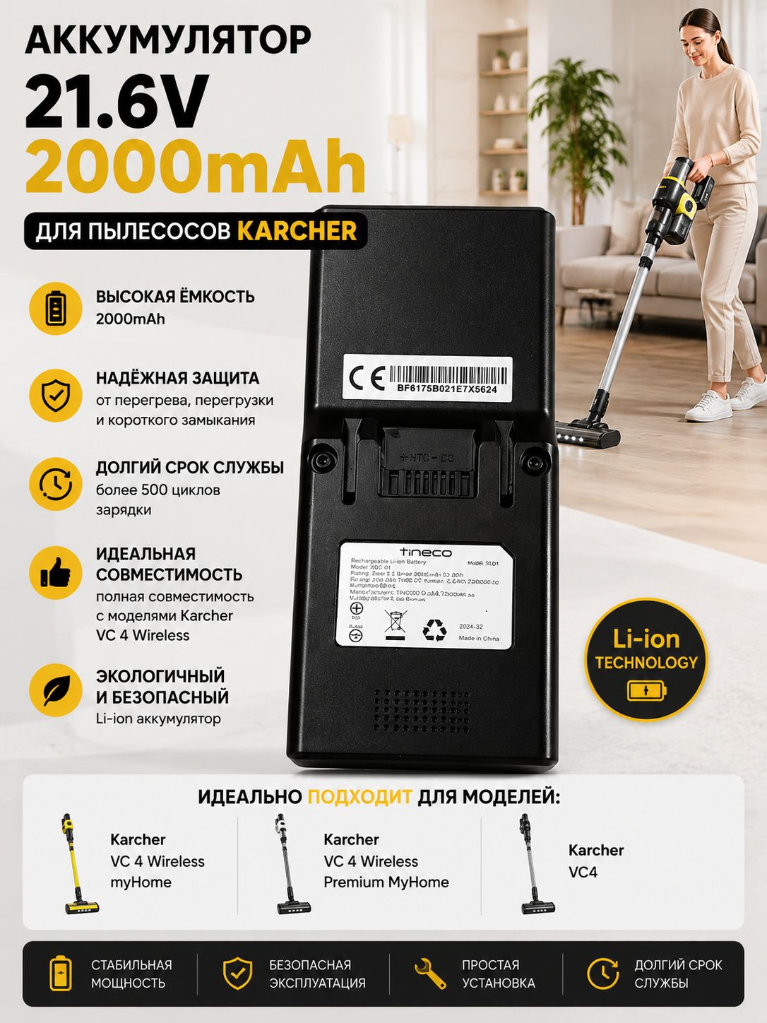 Аккумулятор Karcher VC4 21.6В 2000 мАч