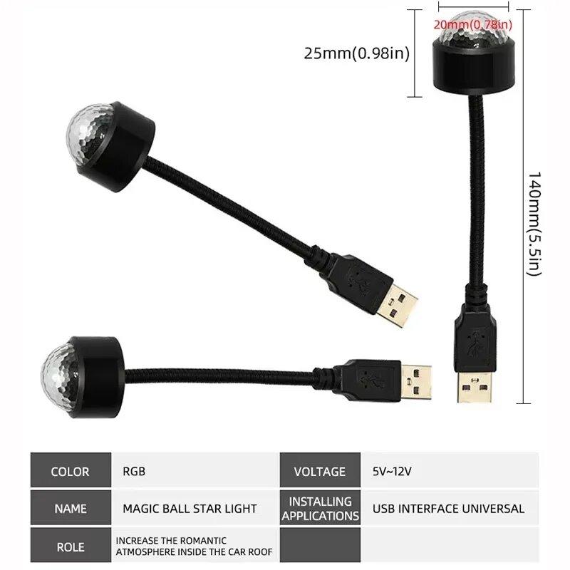 RGB USB Мини-светильник-диско-шар Для Салона Автомобиля, Активируемый Звуком