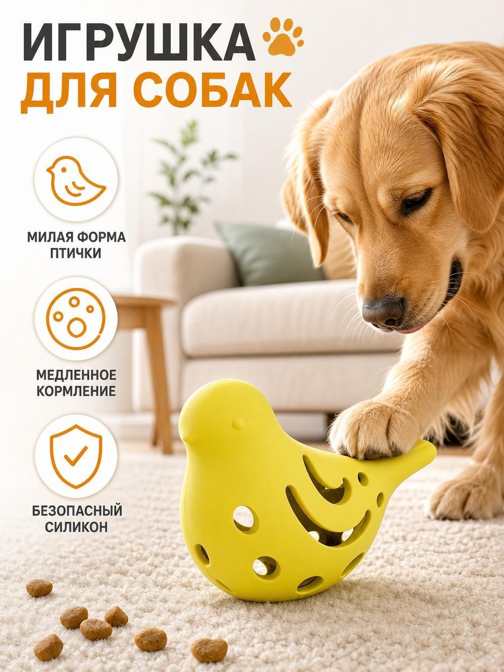Игрушка для кошек и собак в форме птицы из силикона с отверстиями для корма