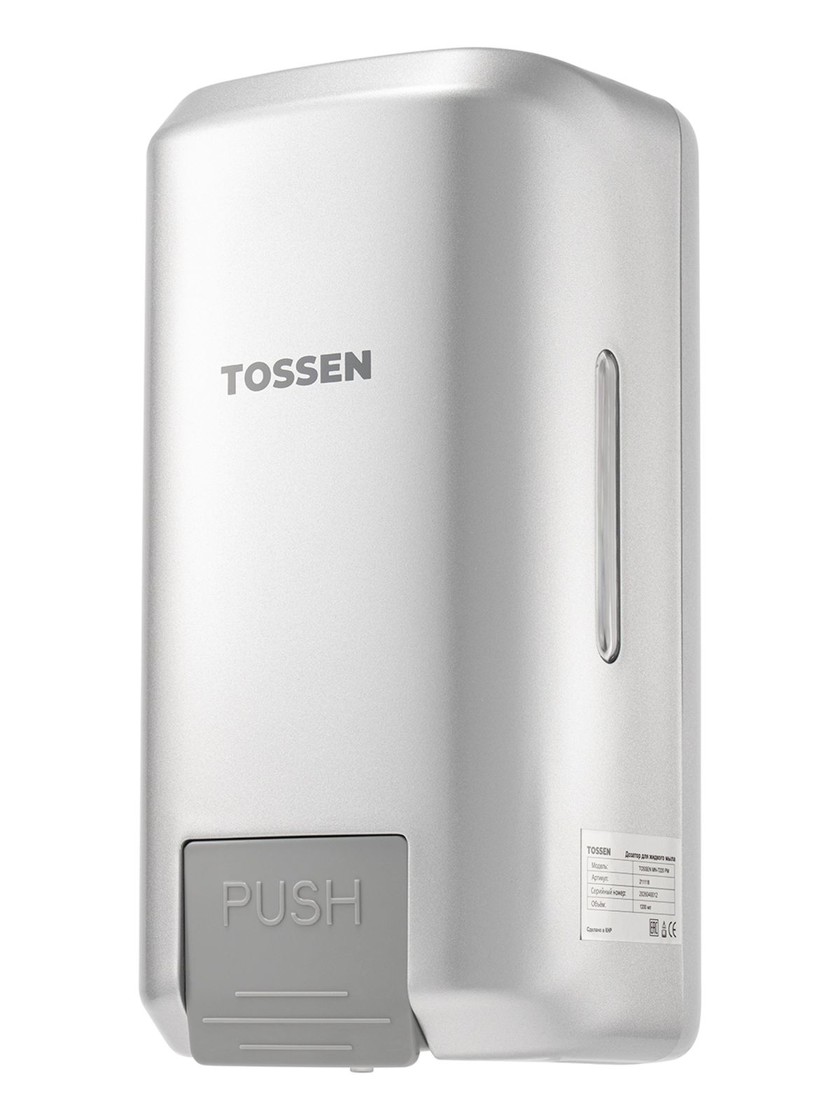 Дозатор для жидкого мыла TOSSEN MN-7220 PM настенный механический, 1200 мл, серый