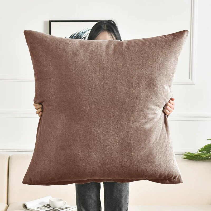 Корейская велюровая квадратная подушка, цвет кофе, 50x50x15 см без наполнителя для дивана и изголовья