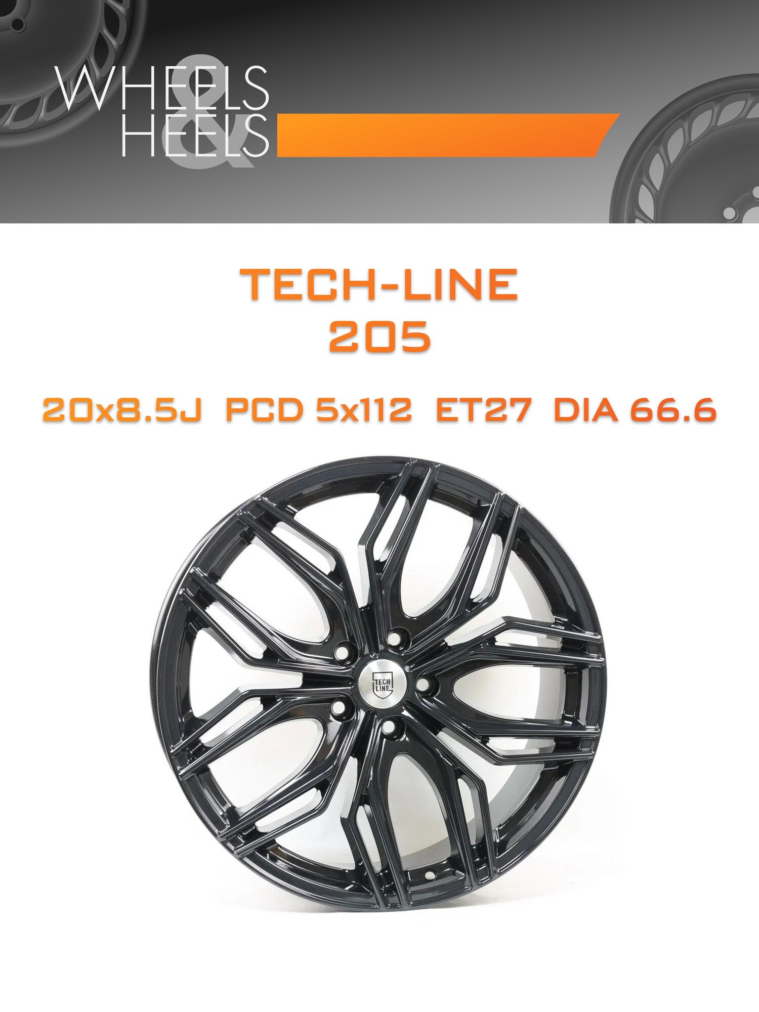 Диск автомобильный литой Tech-Line 205 20x8.5 5x112 et27 dia66.6 Чёрный
