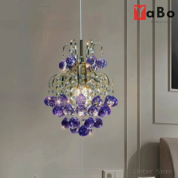 Люстра Фиолетовые кристаллы", E14, LED, три цвета света， 23смЛюстра Фиолетовые кристаллы", E14, LED, три цвета света， 23см