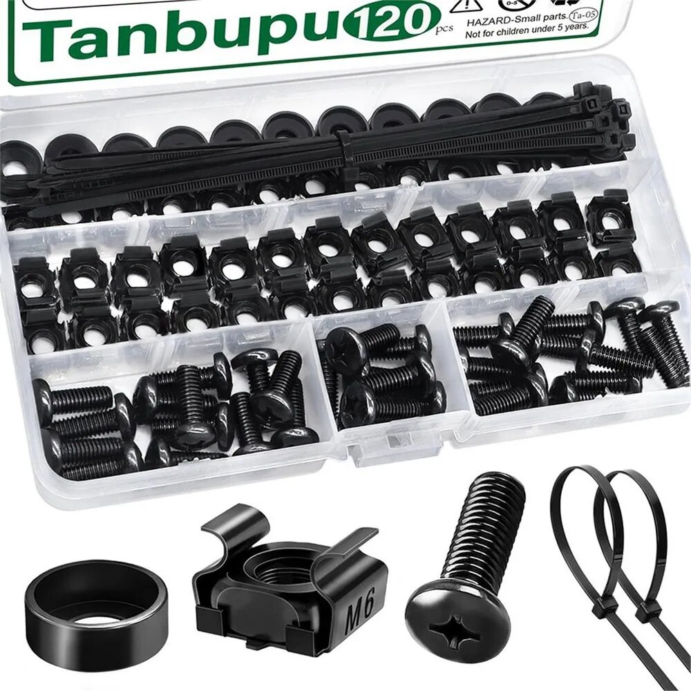 Набор из 120 самозатягивающихся кабельных стяжек M6 для винтов с клеткой, шкафов и стоек, резьба.