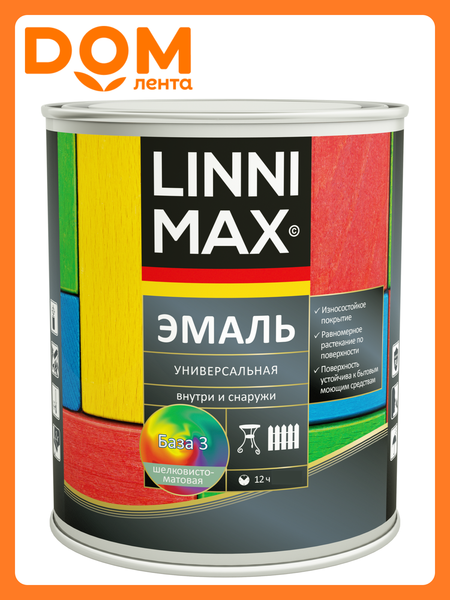 Эмаль алкидная универсальная LINNIMAX Эмаль шелковисто-матовая База 3 2,3 л