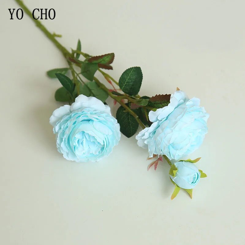 YO CHO Искусственные розы Tiffany Blue, 3 шт.