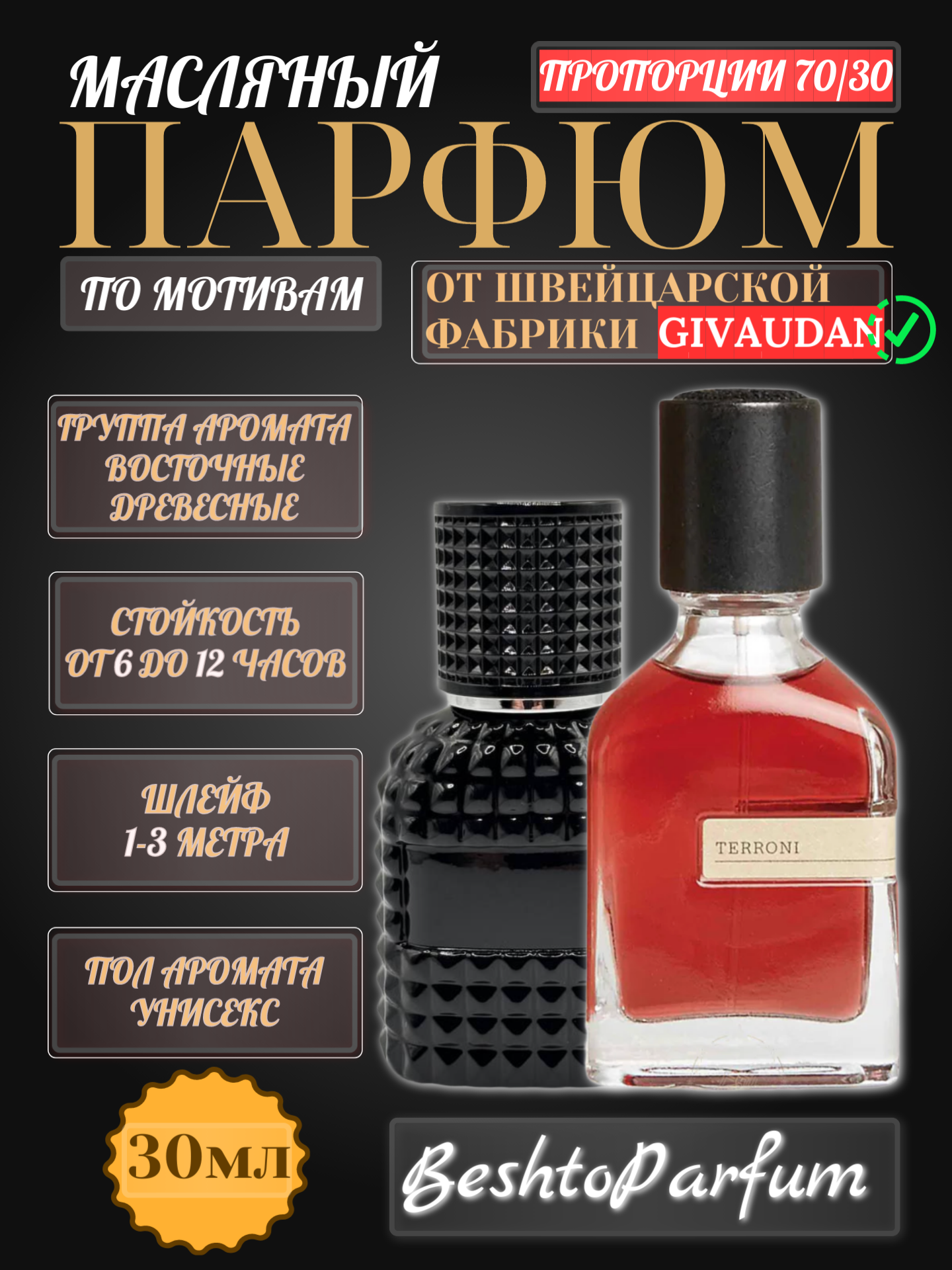 Масляные духи по мотивам Orto Parisi Terroni — стойкий дымный древесно-землистый нишевый аромат унисекс / 30мл