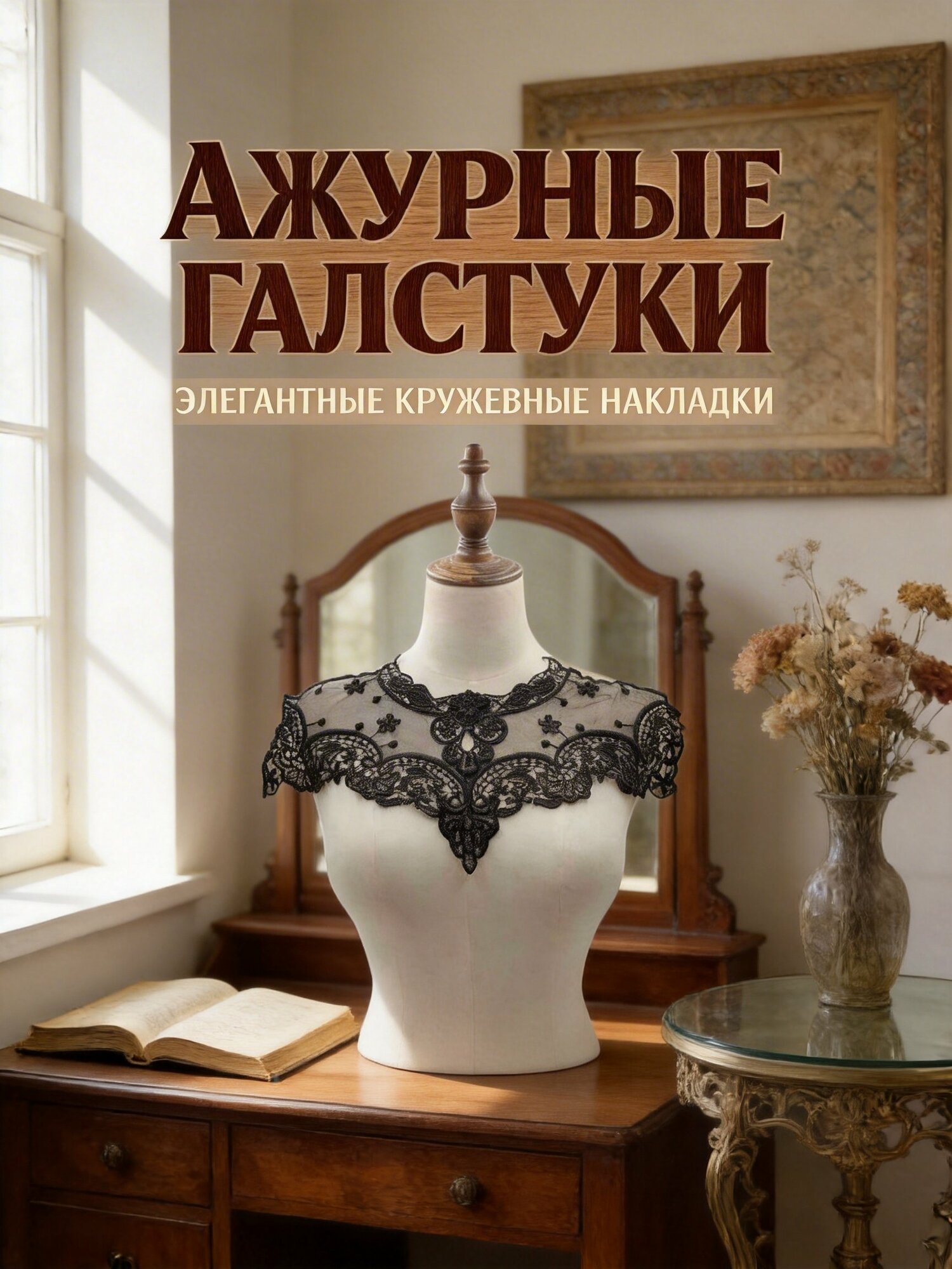 Ажурный фальшивый воротник, вышитый цветочный декор и эластичные кружевные наклейки, длина 43 см ширина 23 см для домашнего и швейного использования