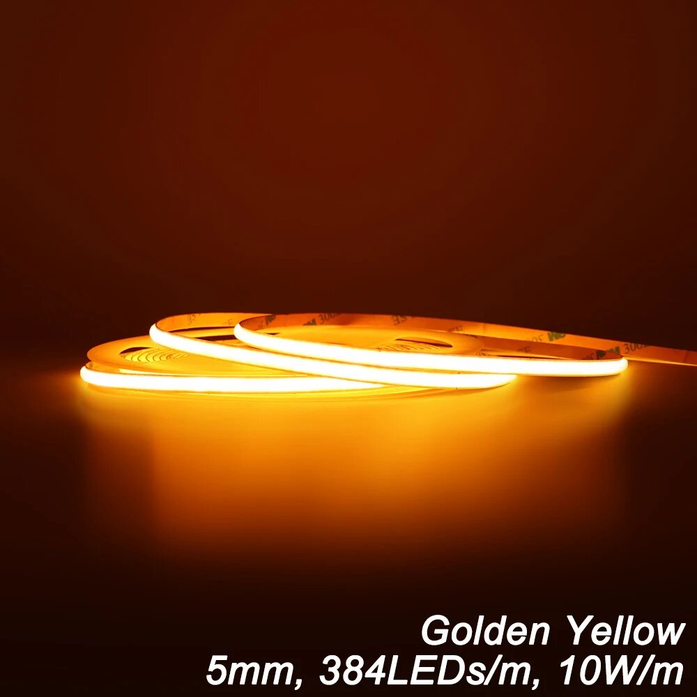 Светодиодная лента FREEBEAM COB, 5м, 384LEDs Yellow, 24V, Светло-желтый
