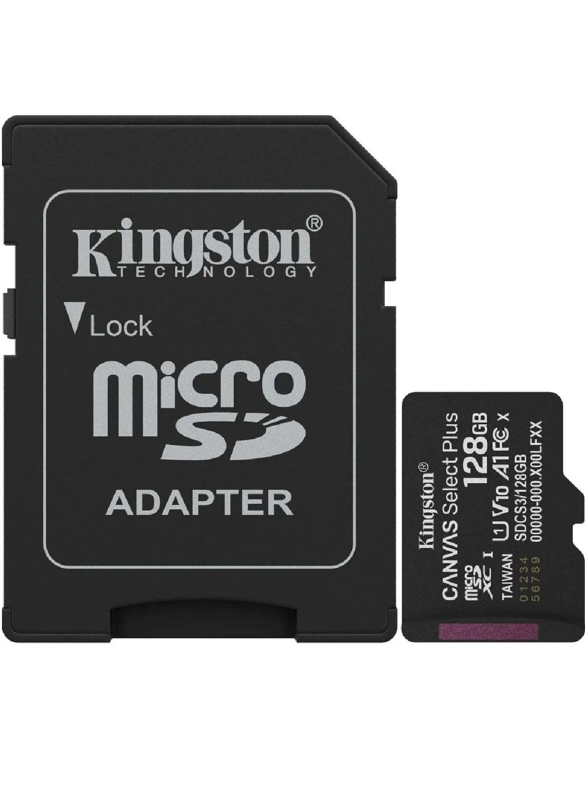 Карта памяти MicroSDXC 128GB Kingston SDCS3/128GB Canvas Select Plus Gen3 150MB/s A1, с адаптером